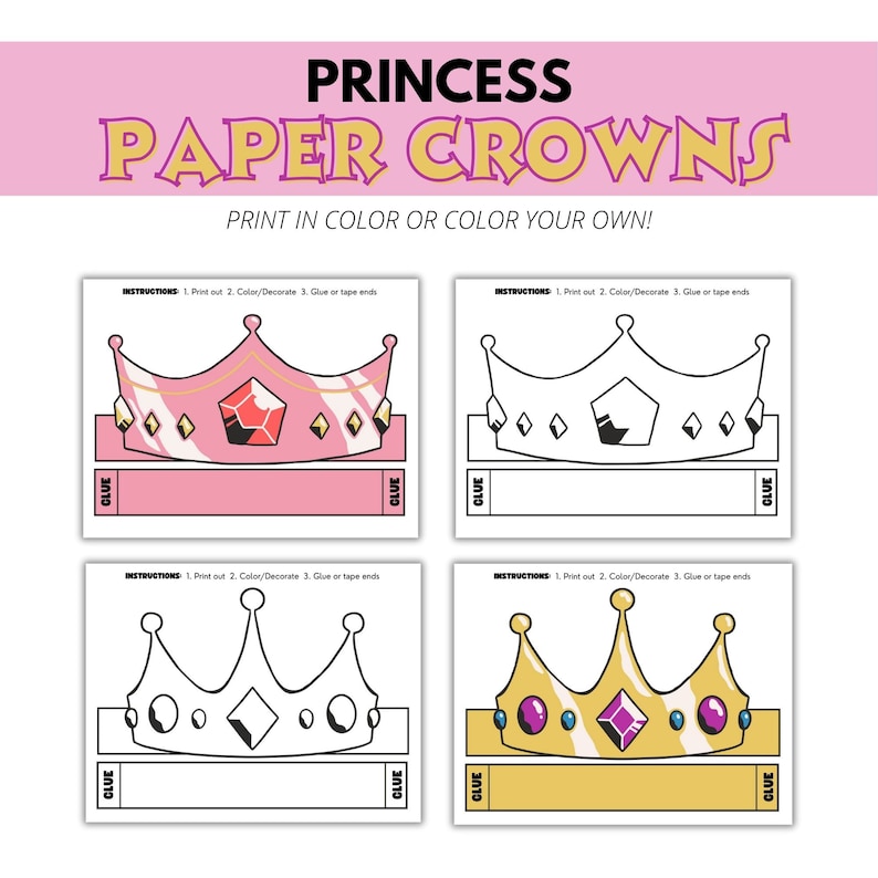 Princess Paper Crown for Kids, Princess Birthday, Paper Princess Craft ...
