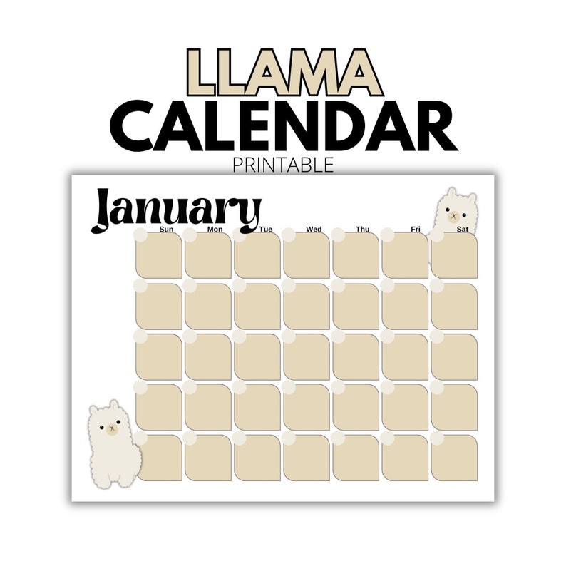Llama Calendar Printable, Calendar for Kids, Llama Printables, Monthly ...