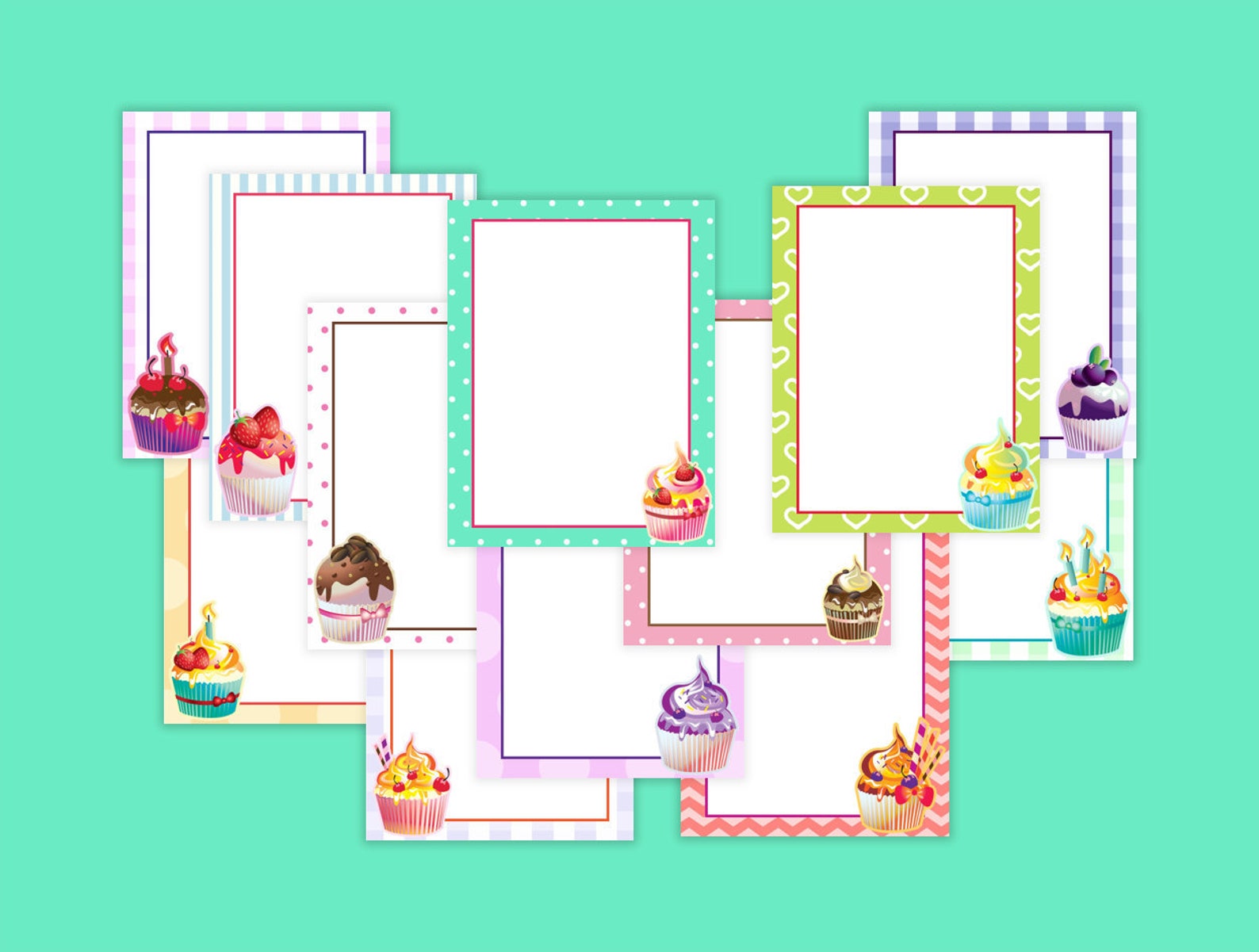 Cupcake Stationary Kit ~ Cupcake Printable Paper ~ Cute Stationery ...