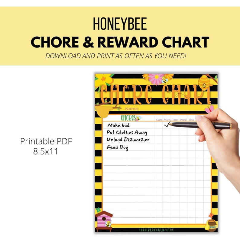Honeybee Kids Chore Chart & Reward Chart Printable | Bee-themed ...