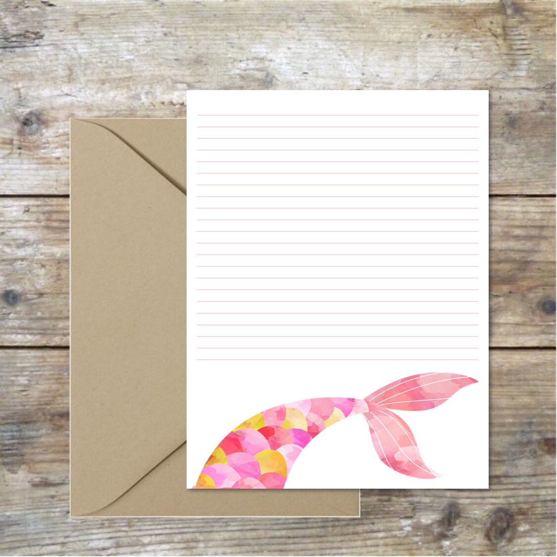 Mermaid Writing Paper ~ Mermaid Tail Stationery ~ Watercolor Mermaid ...
