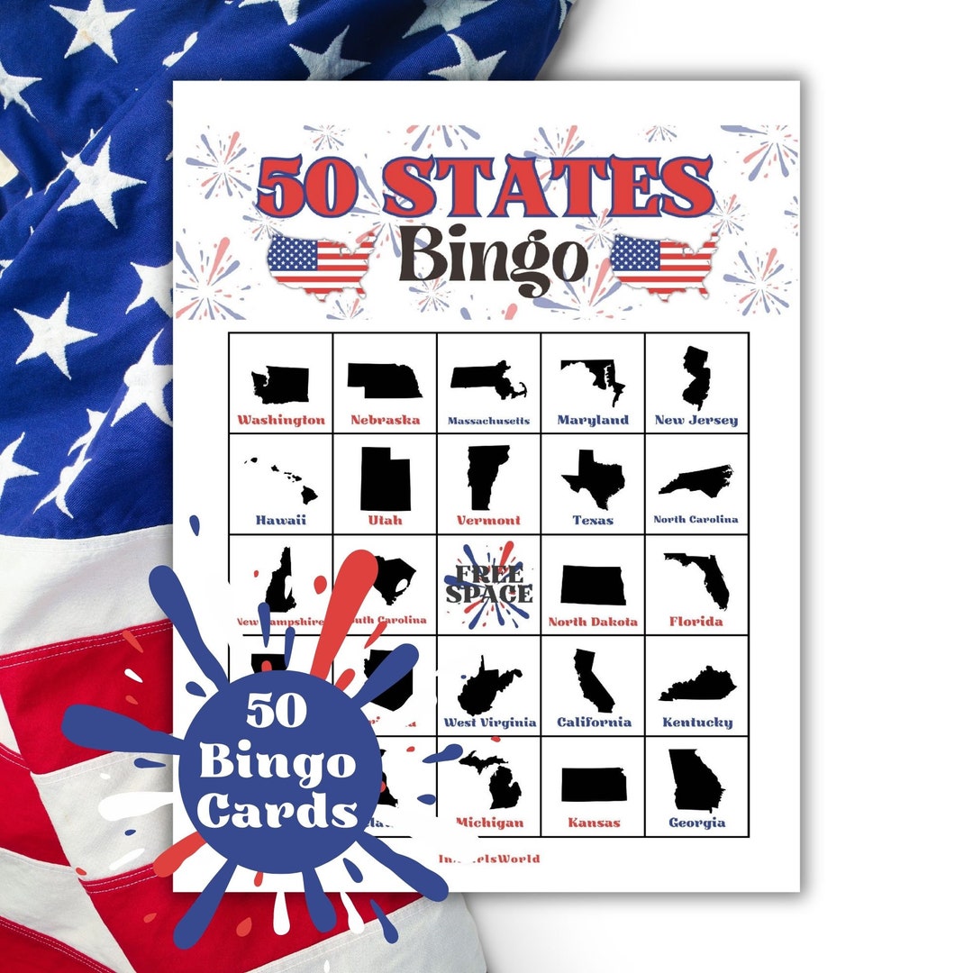 Fifty States Bingo, Bingo Cards for Kids, Educational Games, US State ...