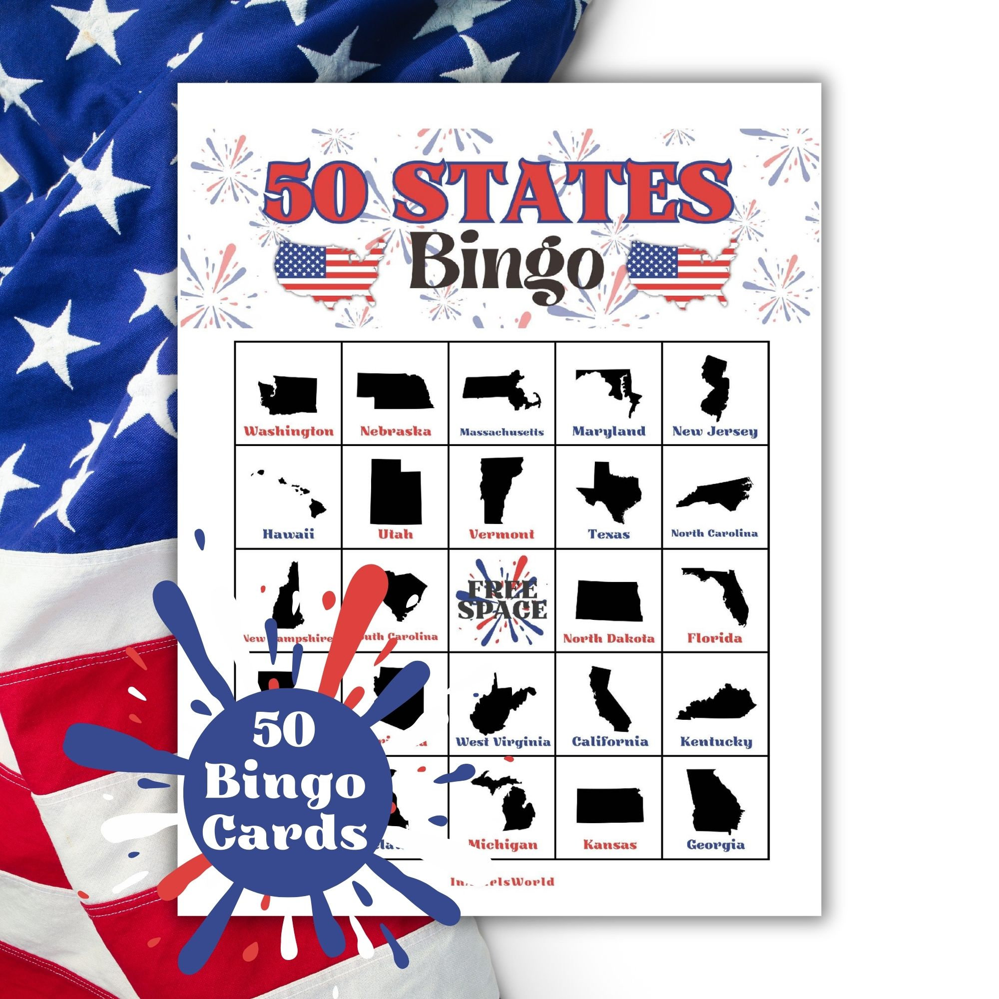 Fifty States Bingo, Bingo Cards for Kids, Educational Games, US State ...