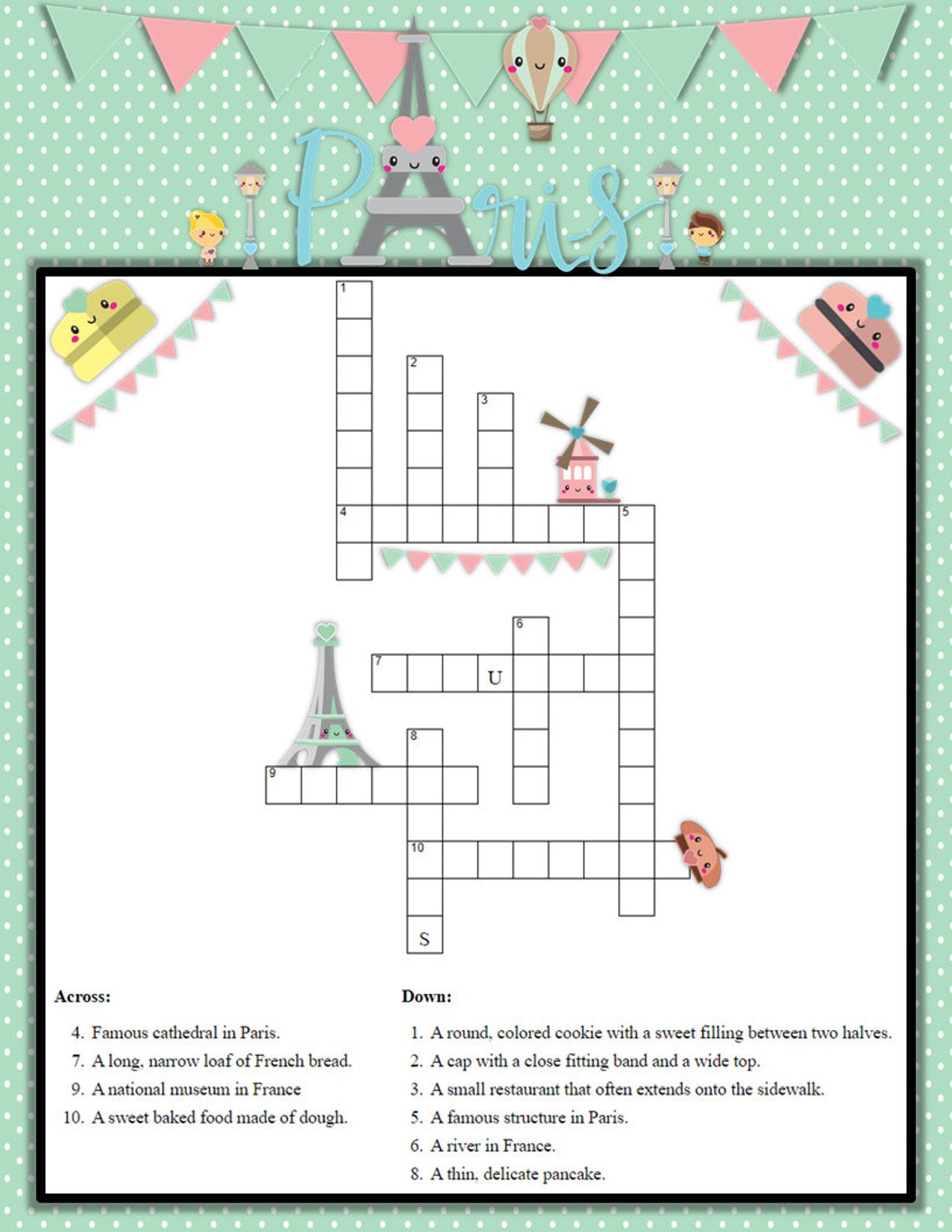 French Paris Themed Printable Games | Etsy
