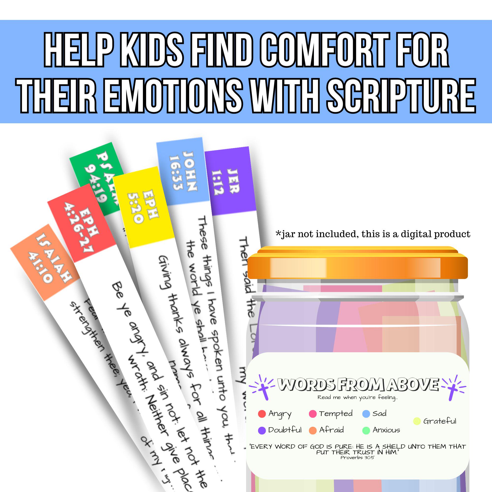 Color-coded Bible Verse Jar Kit for Kids: Emotions & Scripture ...