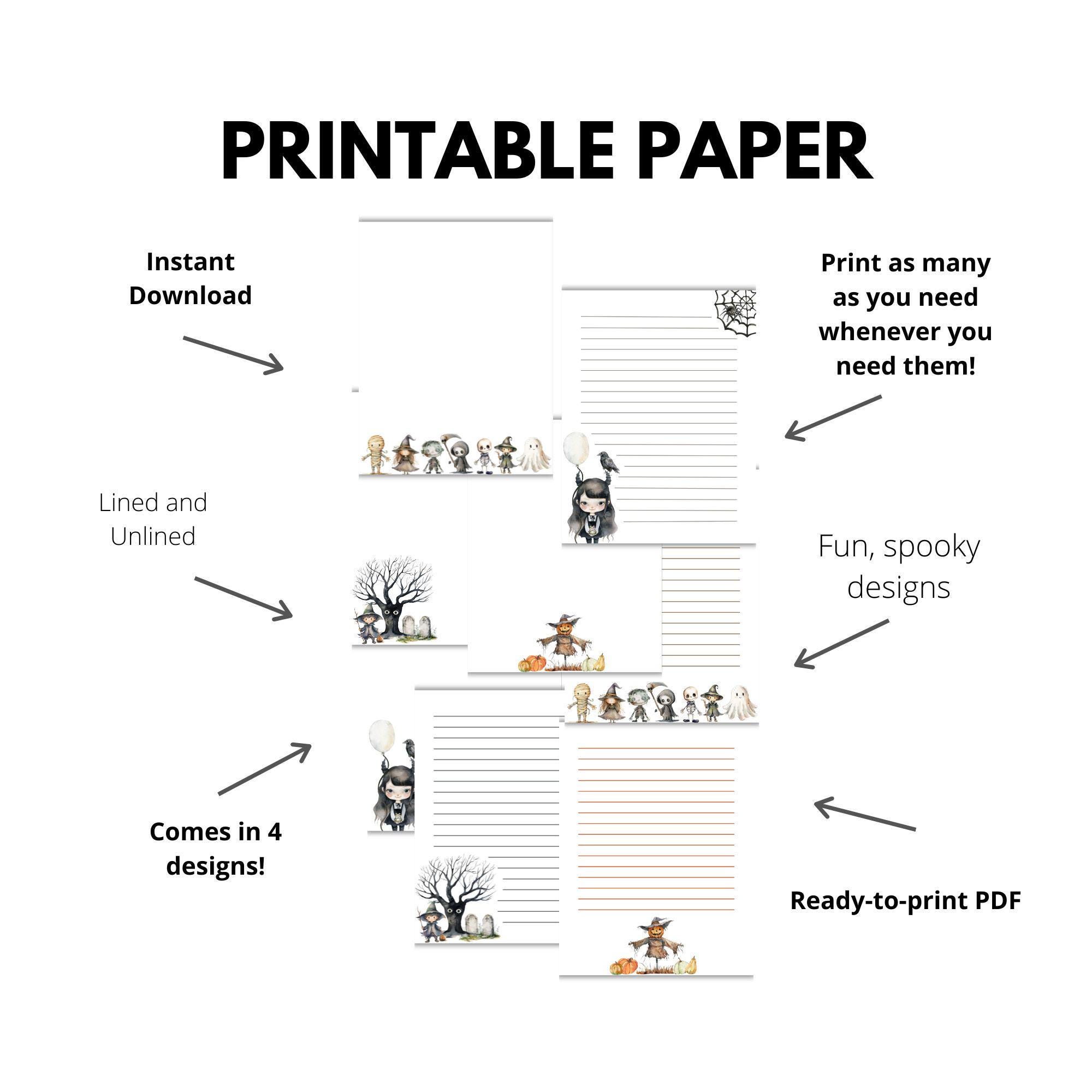 Gothic Halloween Printable Writing Paper With Lined Stationery Set for ...