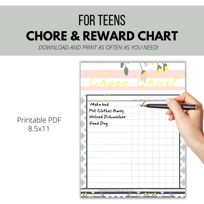 Teen Chore Chart & Reward Chart Set (digital Download) - Etsy