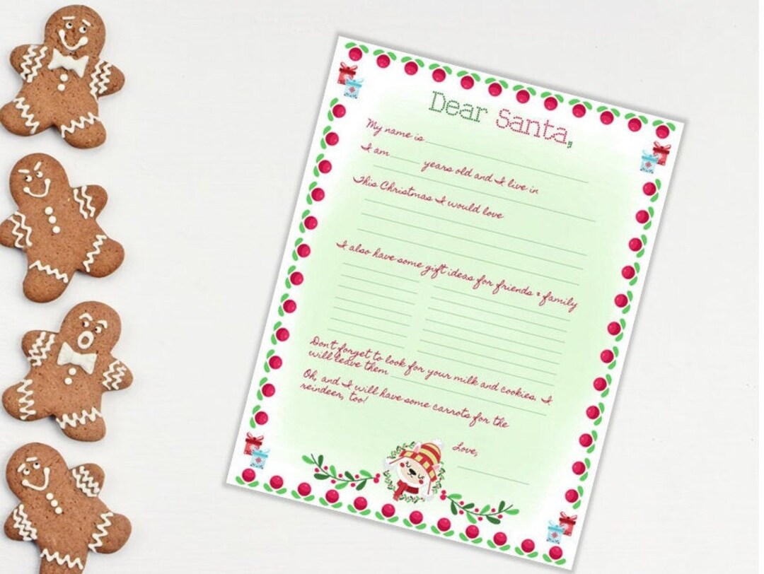 Carta imprimible para niños a Santa Plantilla de carta de Santa Lista ...