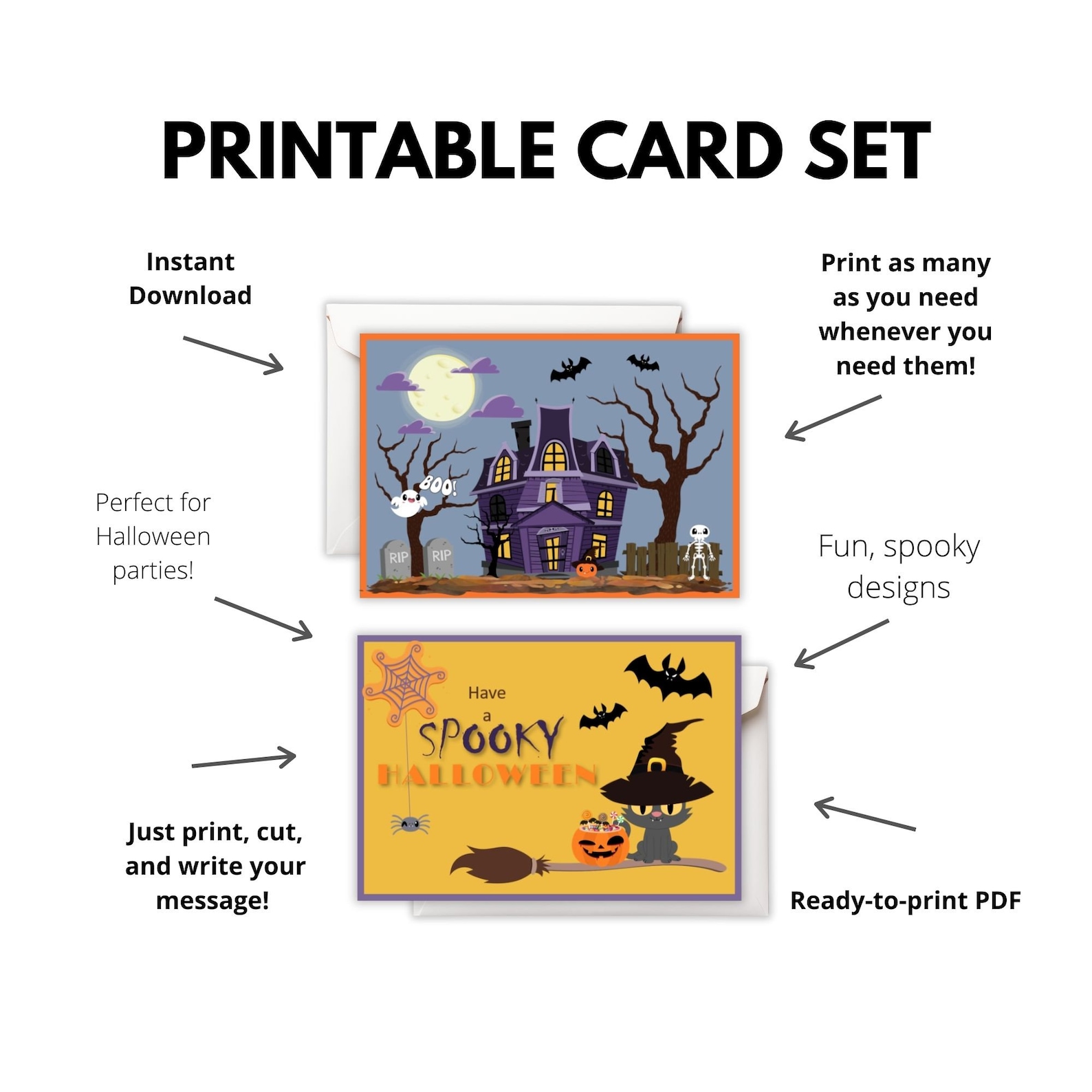 Kid's Halloween Cards, Happy Halloween Cards for Kids, Blank Halloween ...