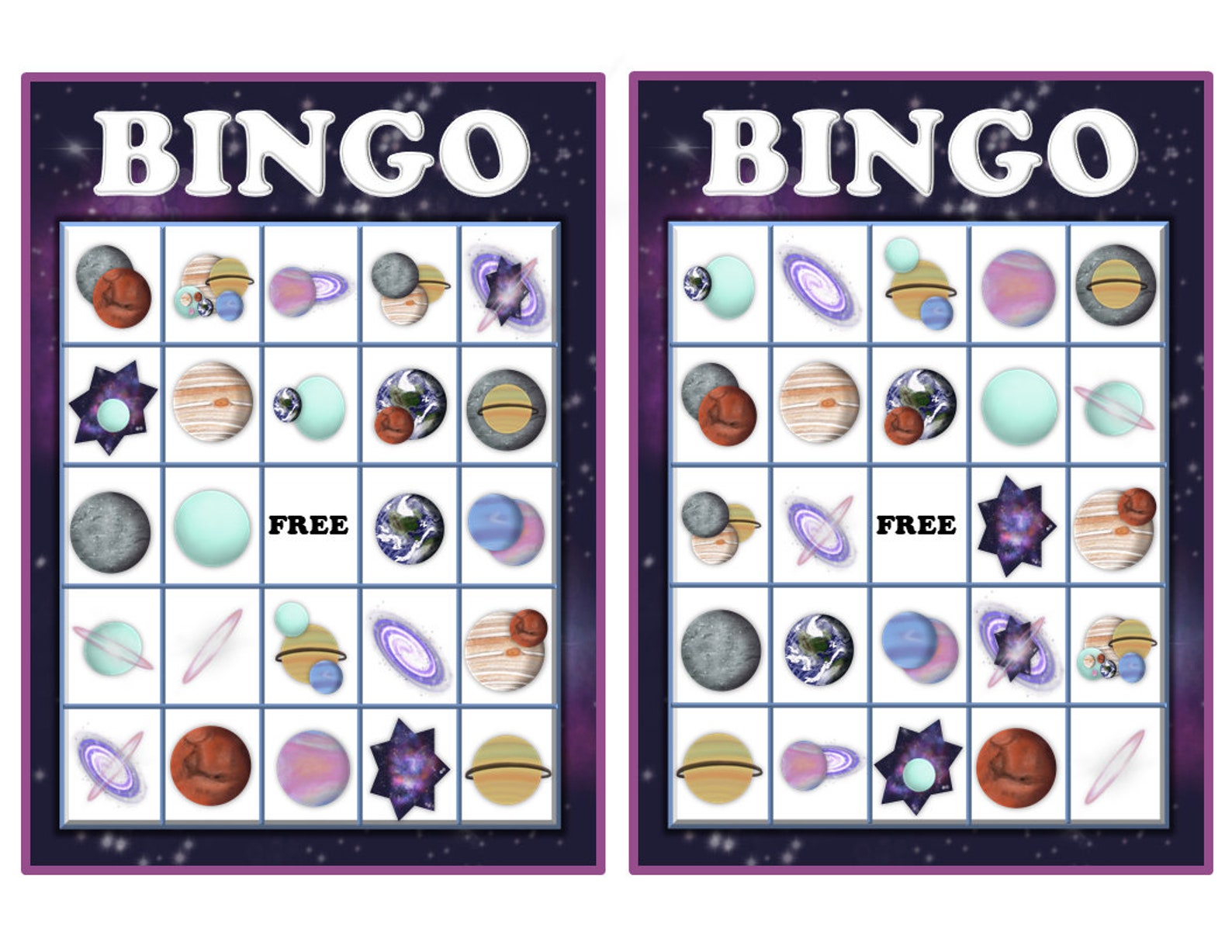 Solar System Printable Bingo Cards-planets-outer Space - Etsy