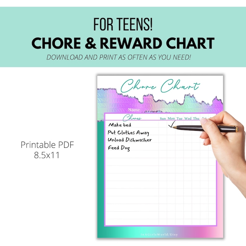 Chore Chart for Teens ~ Chore Chart & Reward Chart Set ~ Responsibility ...
