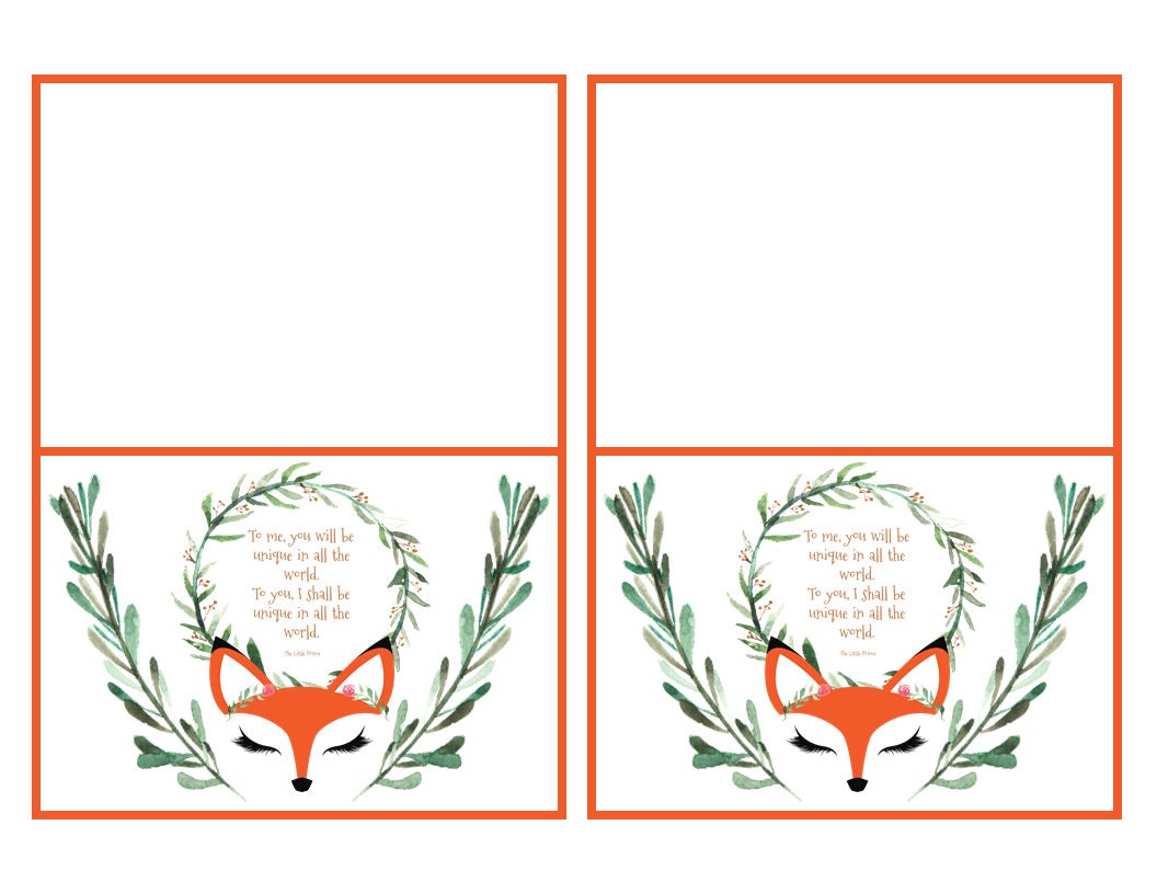 Printable Fox Greeting Card-printable Blank Cards Little - Etsy