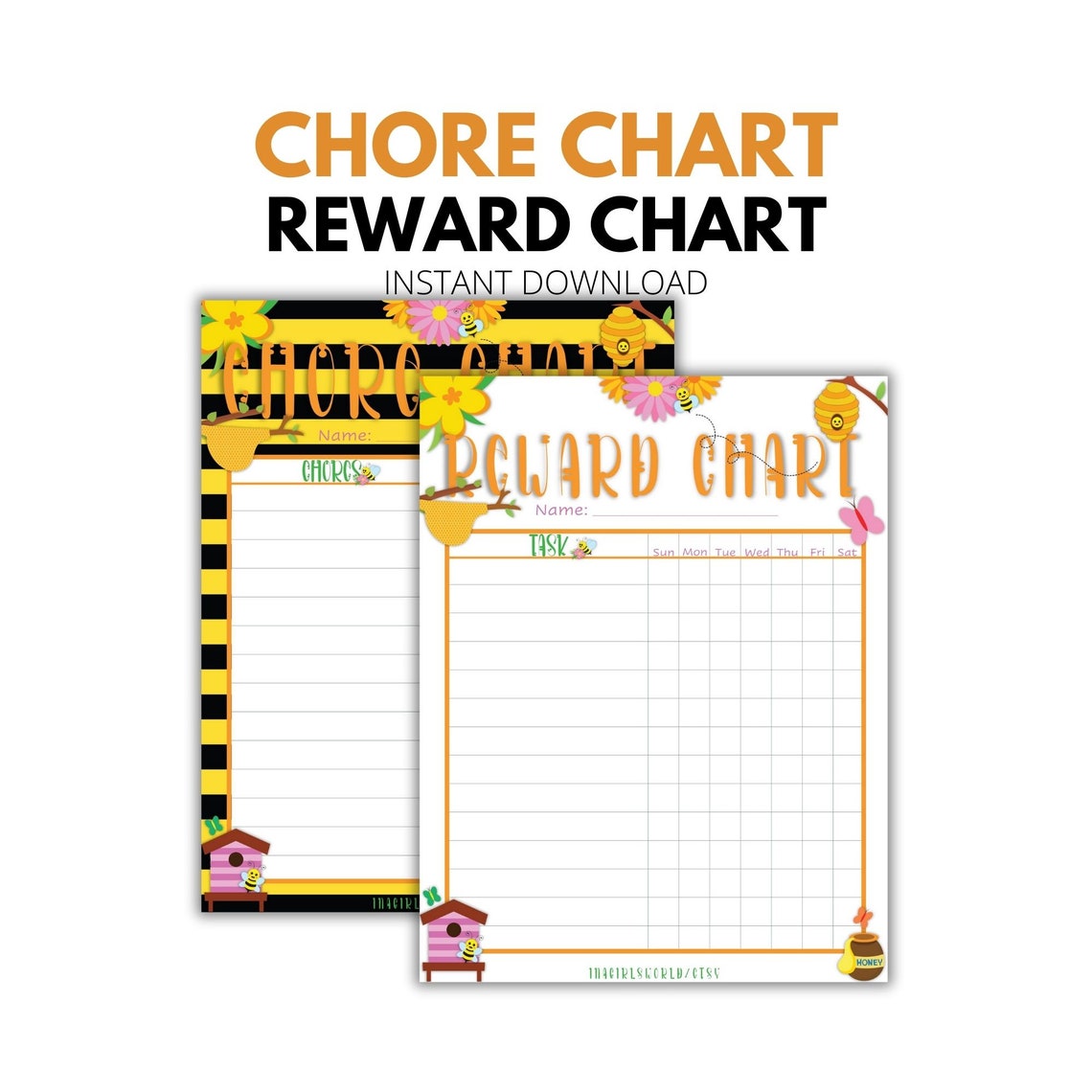 Chore Chart & Reward Chart Set Chore Chart Printable for Kids Daily ...