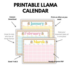 Printable Llama Calendar, Llama Printables, Monthly Calendar, Calendar ...