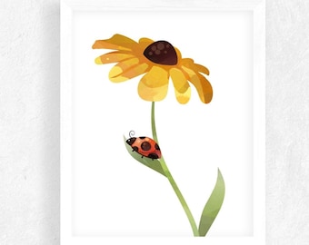 Sunflower Wall Art-ladybug-digital Download-nursery Decor | Etsy