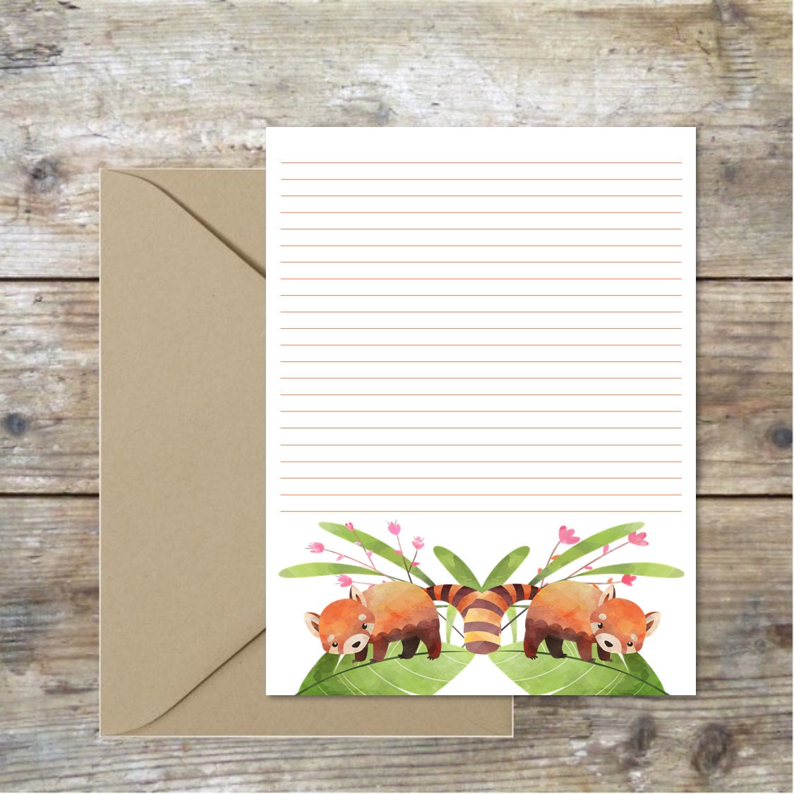 Red Panda Cute Stationary Set ~ Lined and Unlined ~ Pen Pals ~ Letter ...