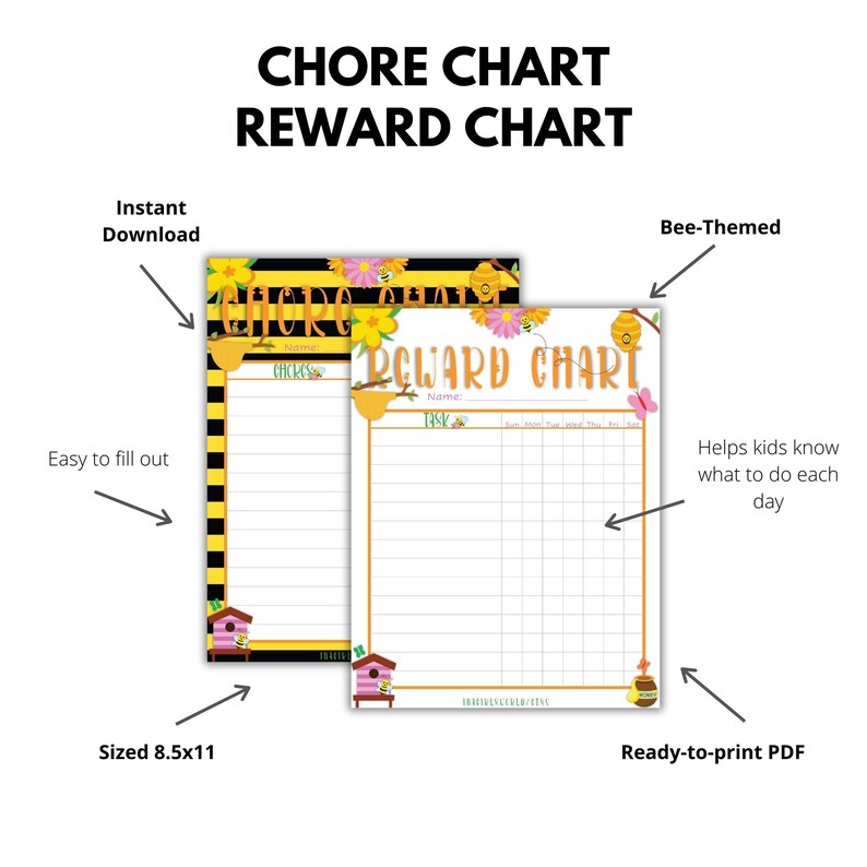 Honeybee Kids Chore Chart & Reward Chart Printable | Bee-themed ...