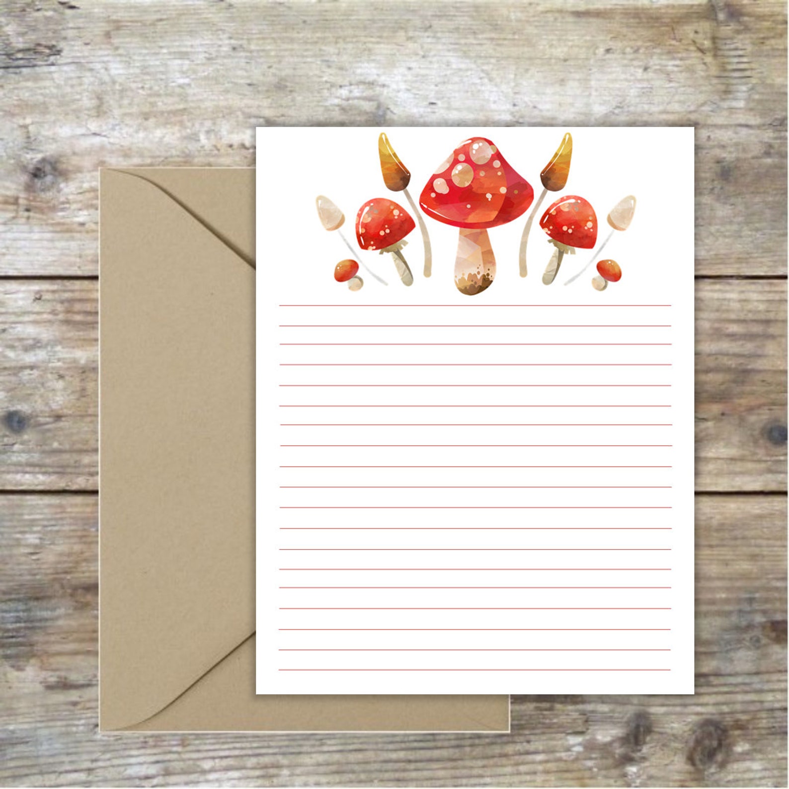 Mushroom Stationery Set: Lined Letter Writing Paper (digital Download ...
