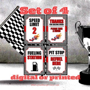 Two Fast Table Decor Signs Racing Signs for Second Birthday Party Red ...