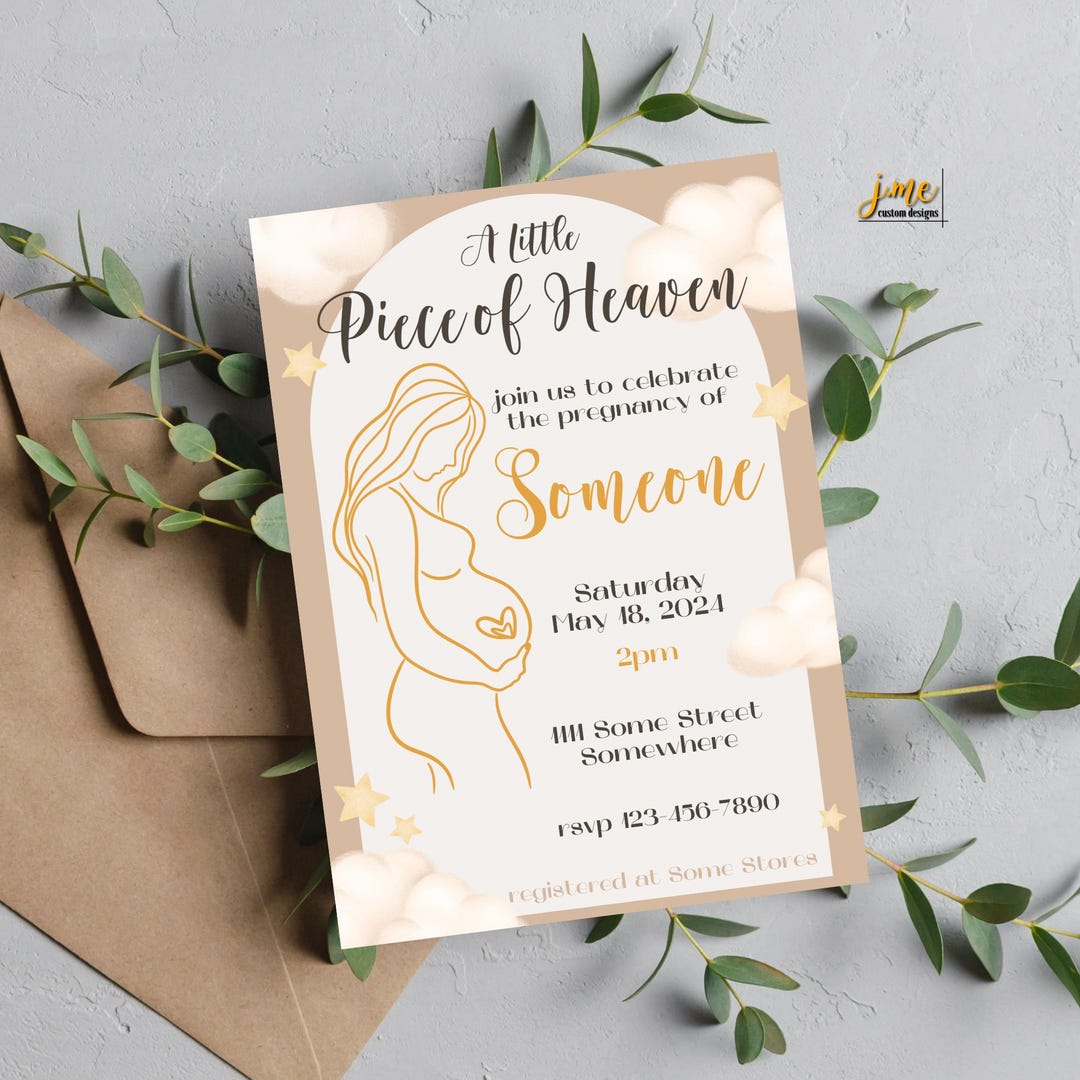 A Little Piece of Heaven Baby Shower Invitation Template Heaven Sent ...