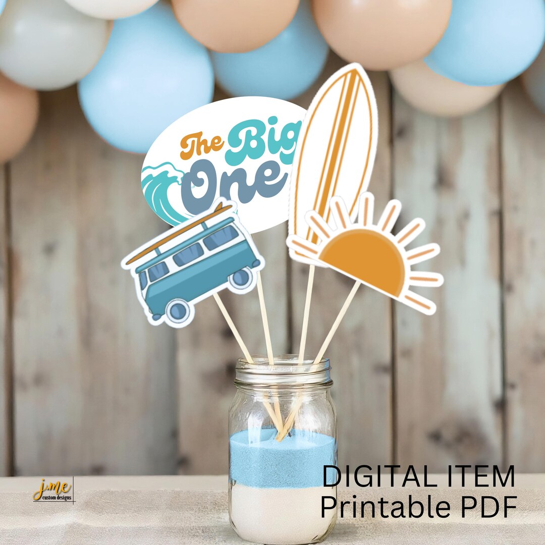 The Big One PRINTABLE Centerpiece Retro Surfer Theme First Birthday ...