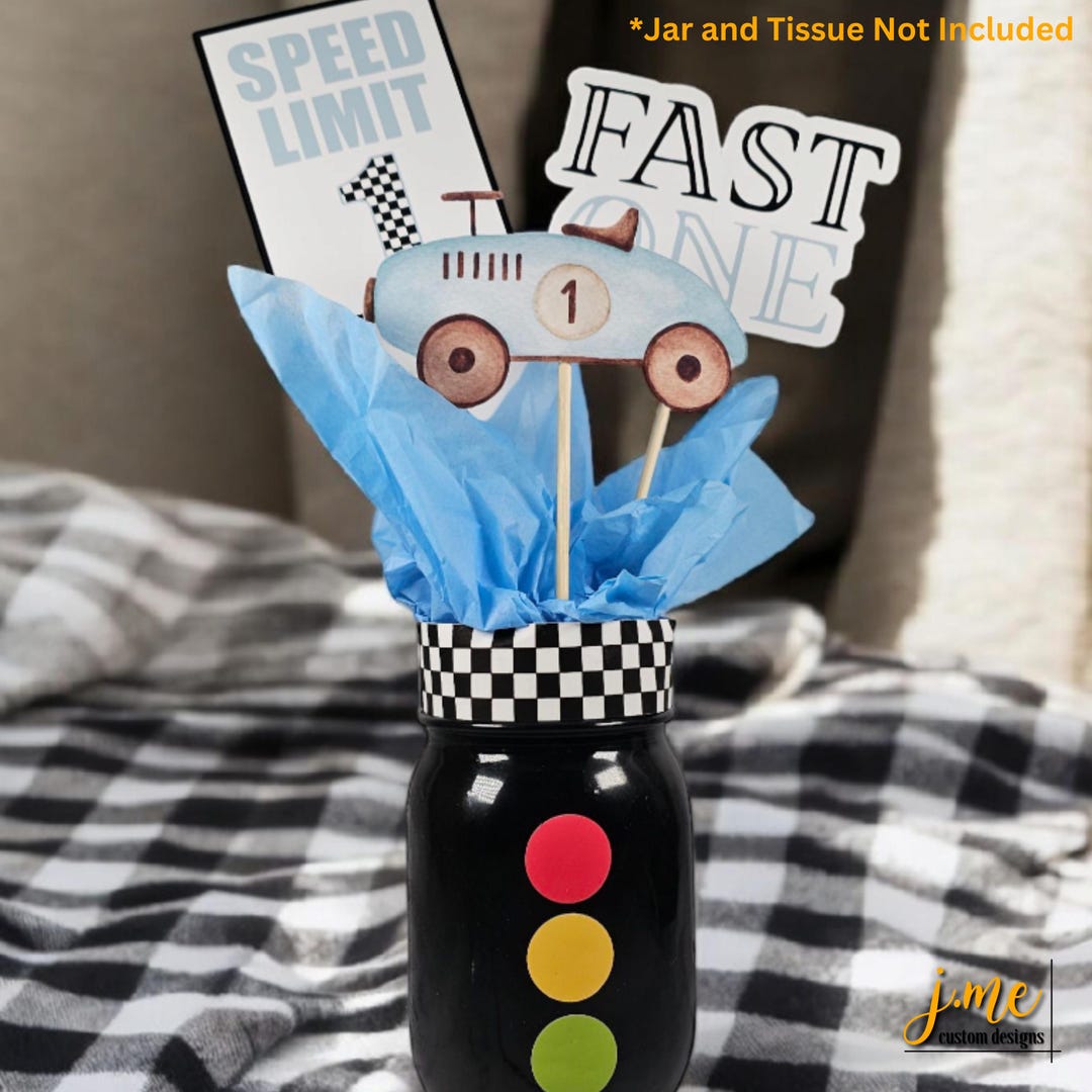 Fast One DIY Centerpiece for Birthday Party Racing Decor Fast One ...