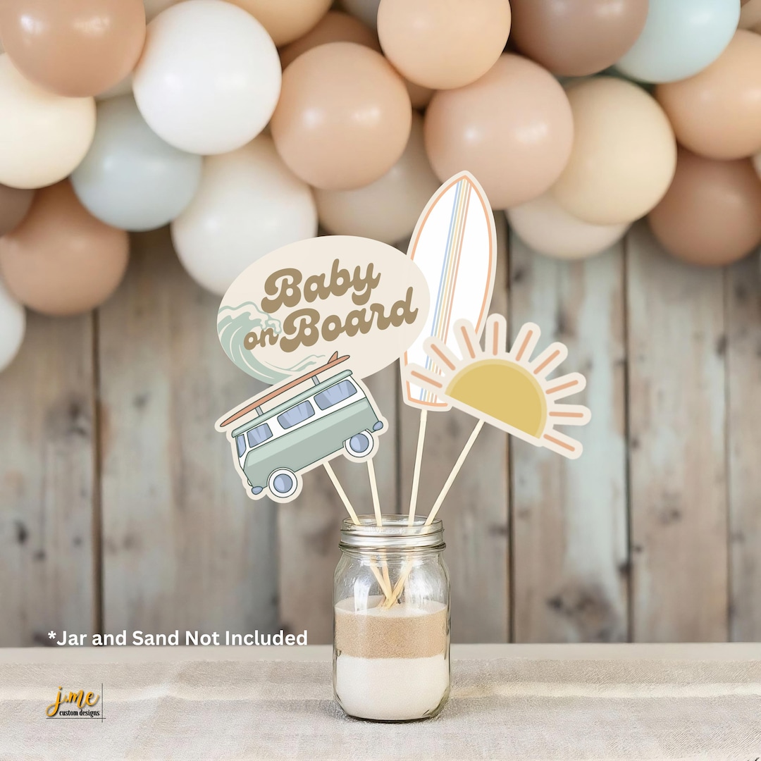 Baby on Board Centerpiece DIY Baby Shower Decor Surfer Theme Retro ...