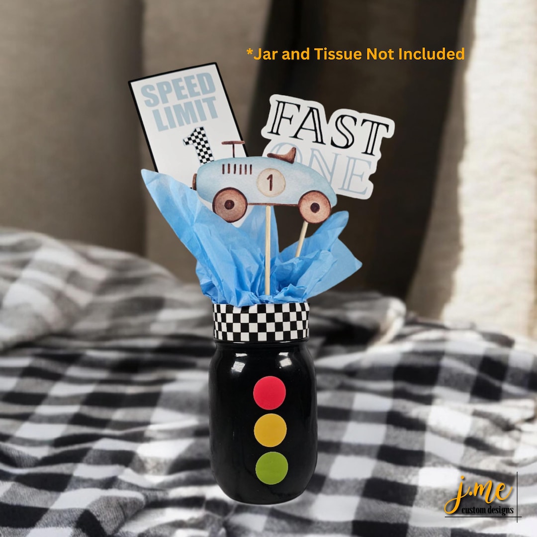 Fast One DIY Centerpiece for Birthday Party Racing Decor Fast One ...