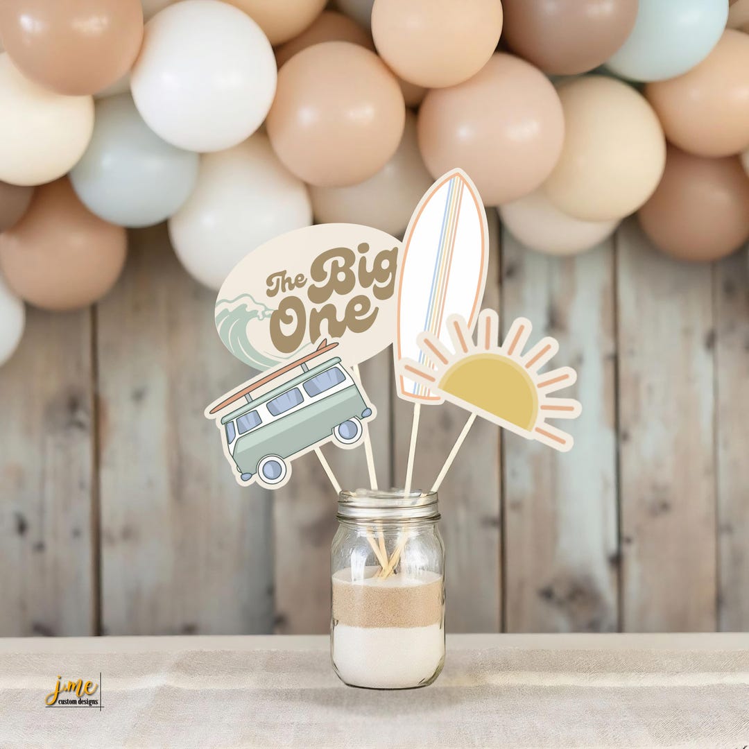 The Big One Centerpiece Retro Surfer Theme First Birthday Decor Set of ...