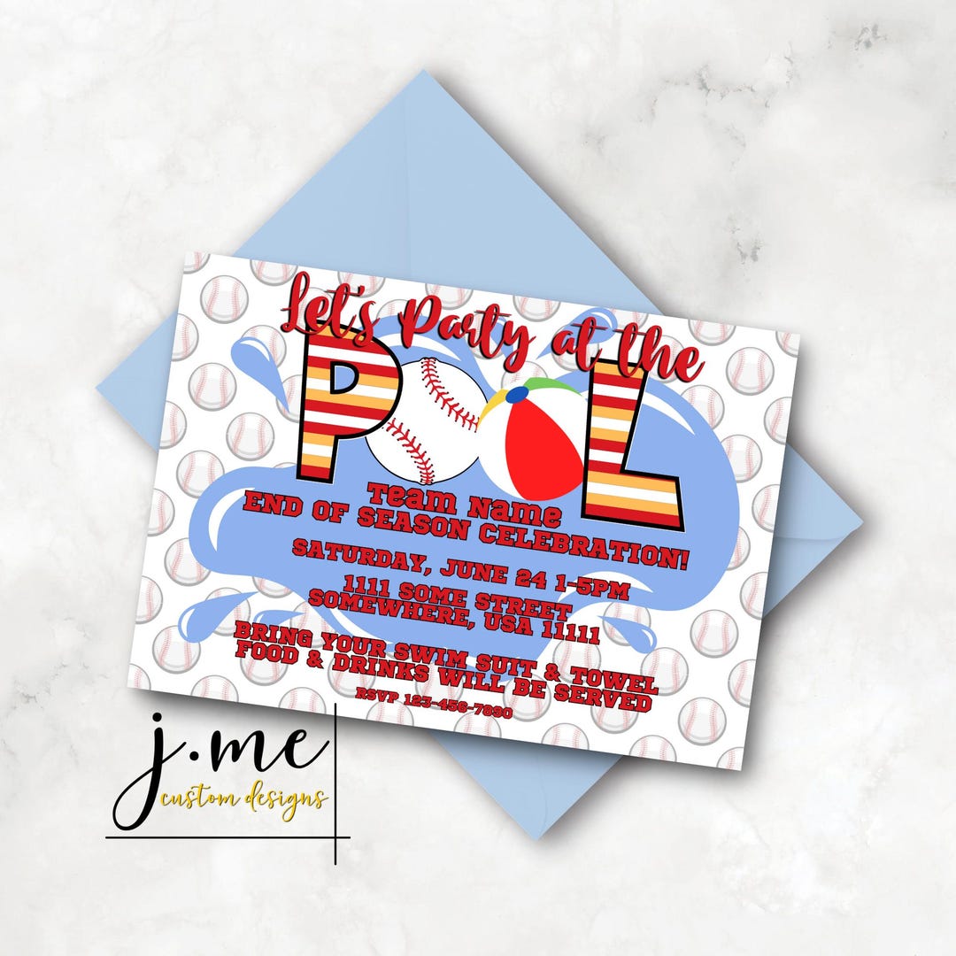 Baseball Pool Party Invitation Template End of Season Celebration ...