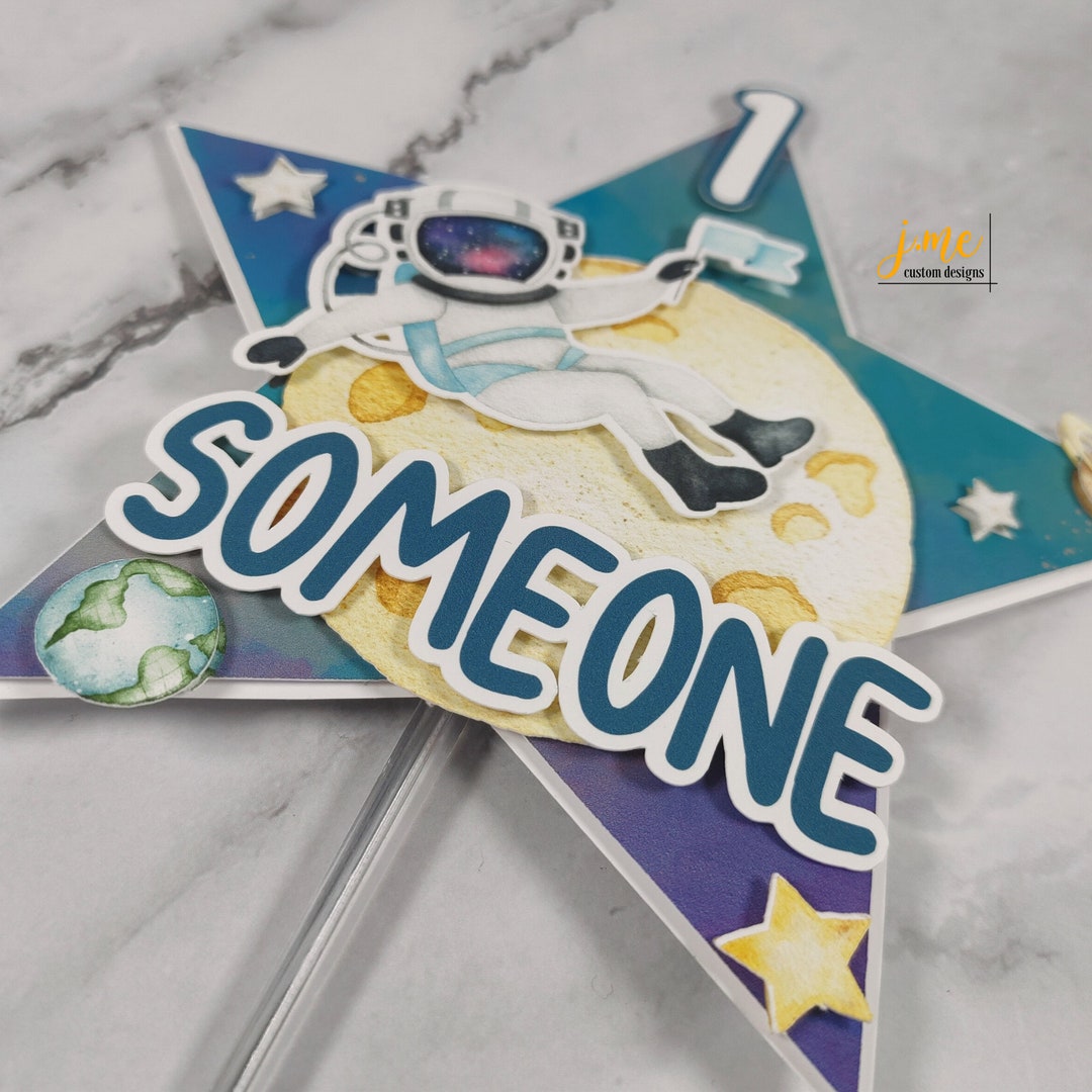 Cake Topper Galaxy Birthday Party Two the Moon Personalized Cake Topper ...