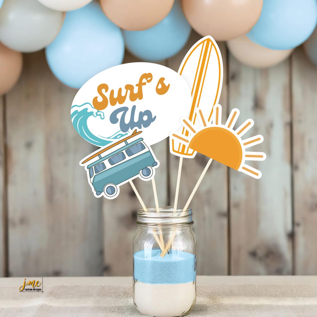 Surf's up Centerpiece Retro Surfer Theme Party Decor Set of 4 Surfer ...