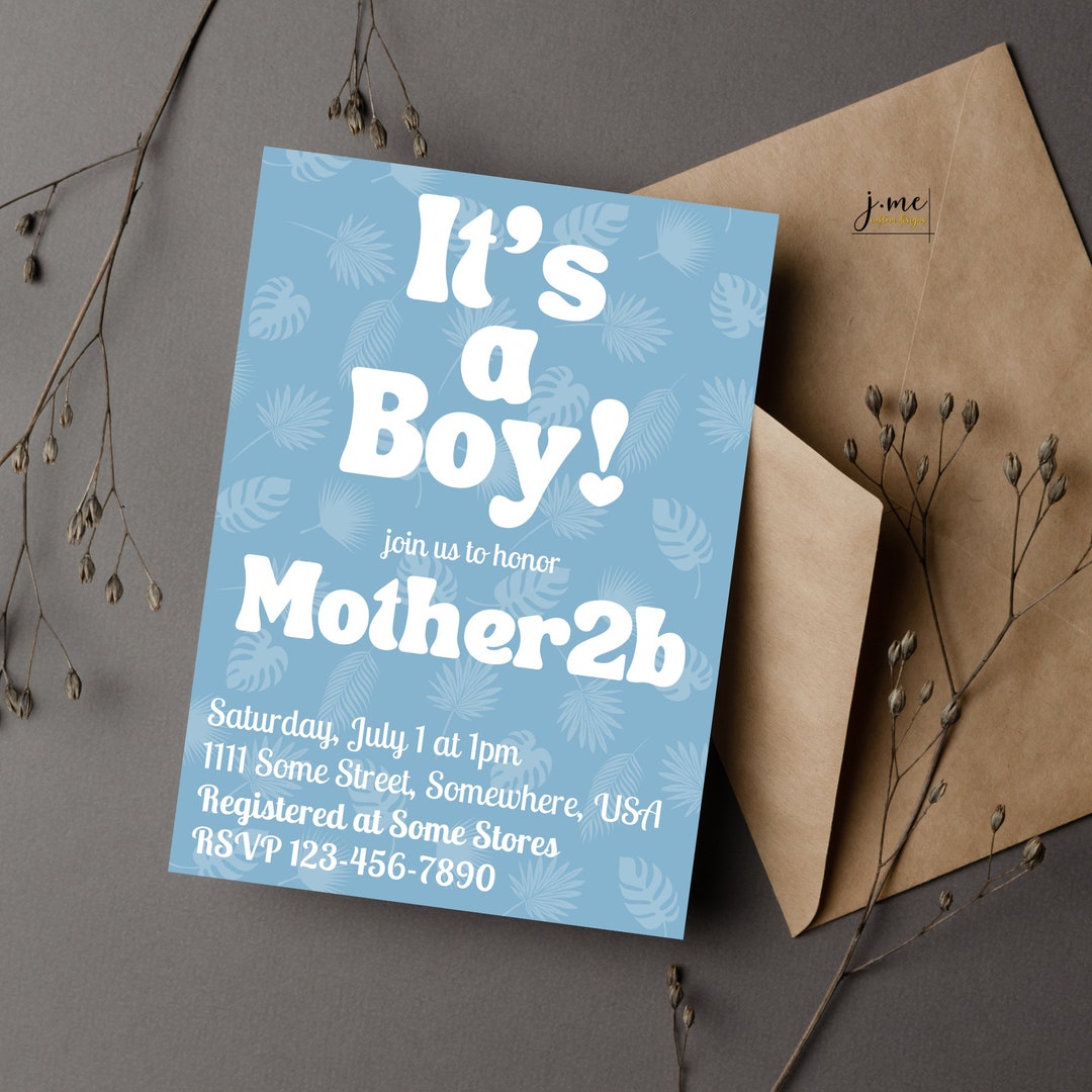 Simple Baby Shower Invitation Blue and White Modern Invitation Template ...