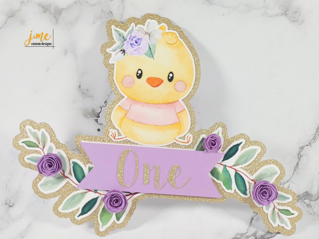Birthday Cake Topper This Chick is One First Birthday Cake Decor Purple ...