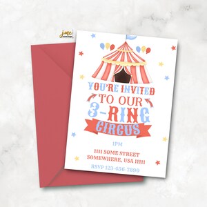 Three Ring Circus Digital Invitation Template for Carnival Theme ...