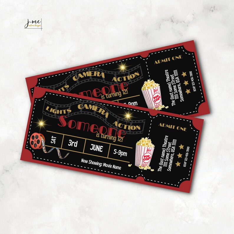 Birthday Party Invitation Template Movie Themed Birthday Party Movie ...