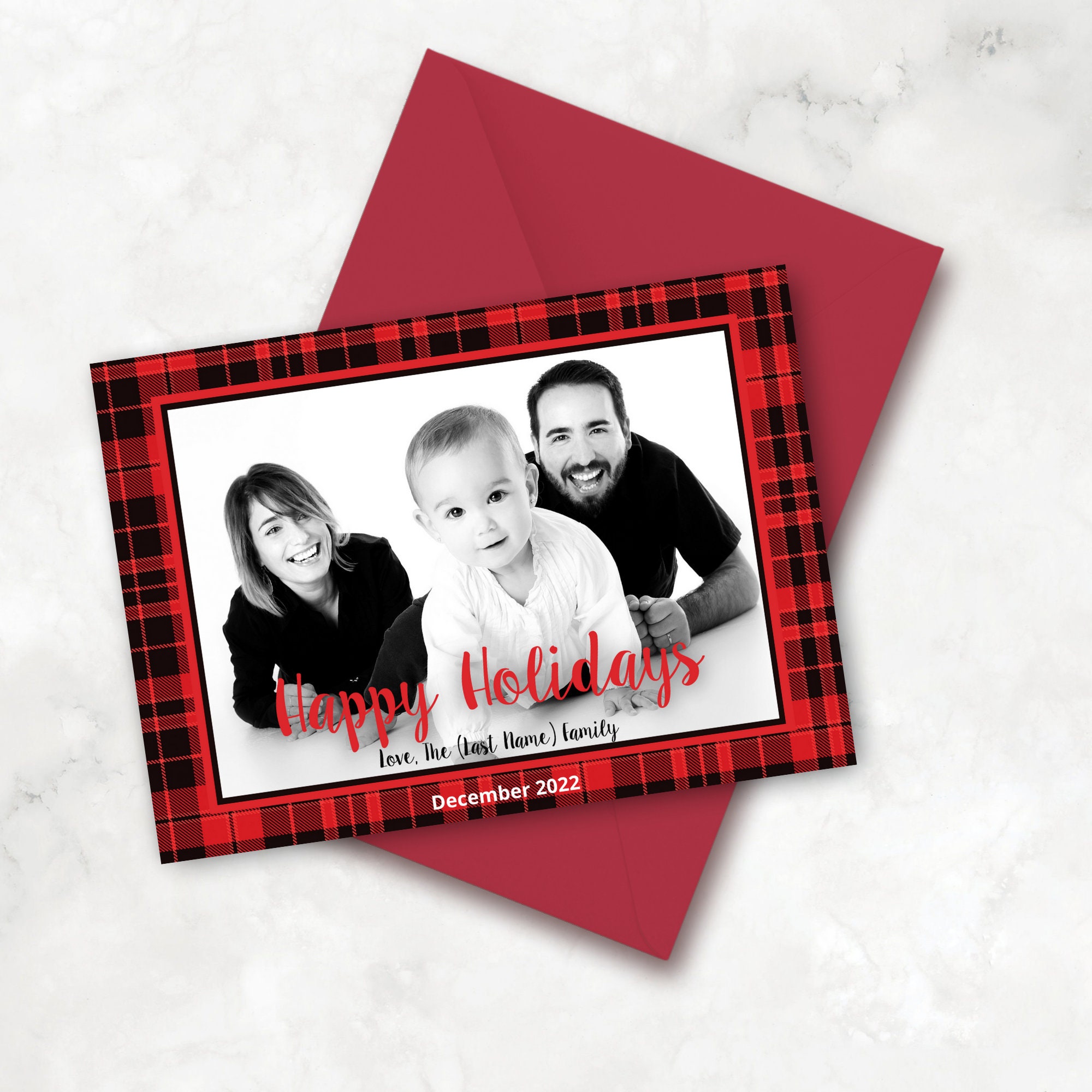 Red Plaid Editable Christmas Card 5x7 Printable Christmas Card - Etsy ...