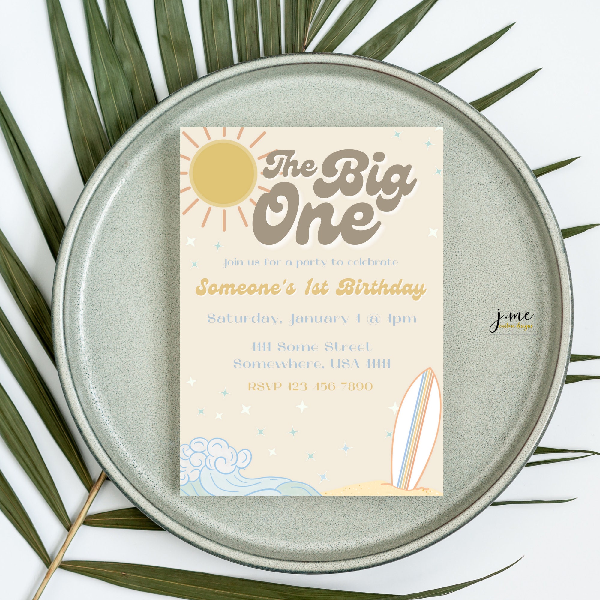 The Big One Invitation Template Retro Surfer Theme First - Etsy
