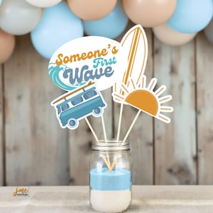 First Wave Centerpiece Retro Surfer Theme First Birthday Decor Set of 4 ...