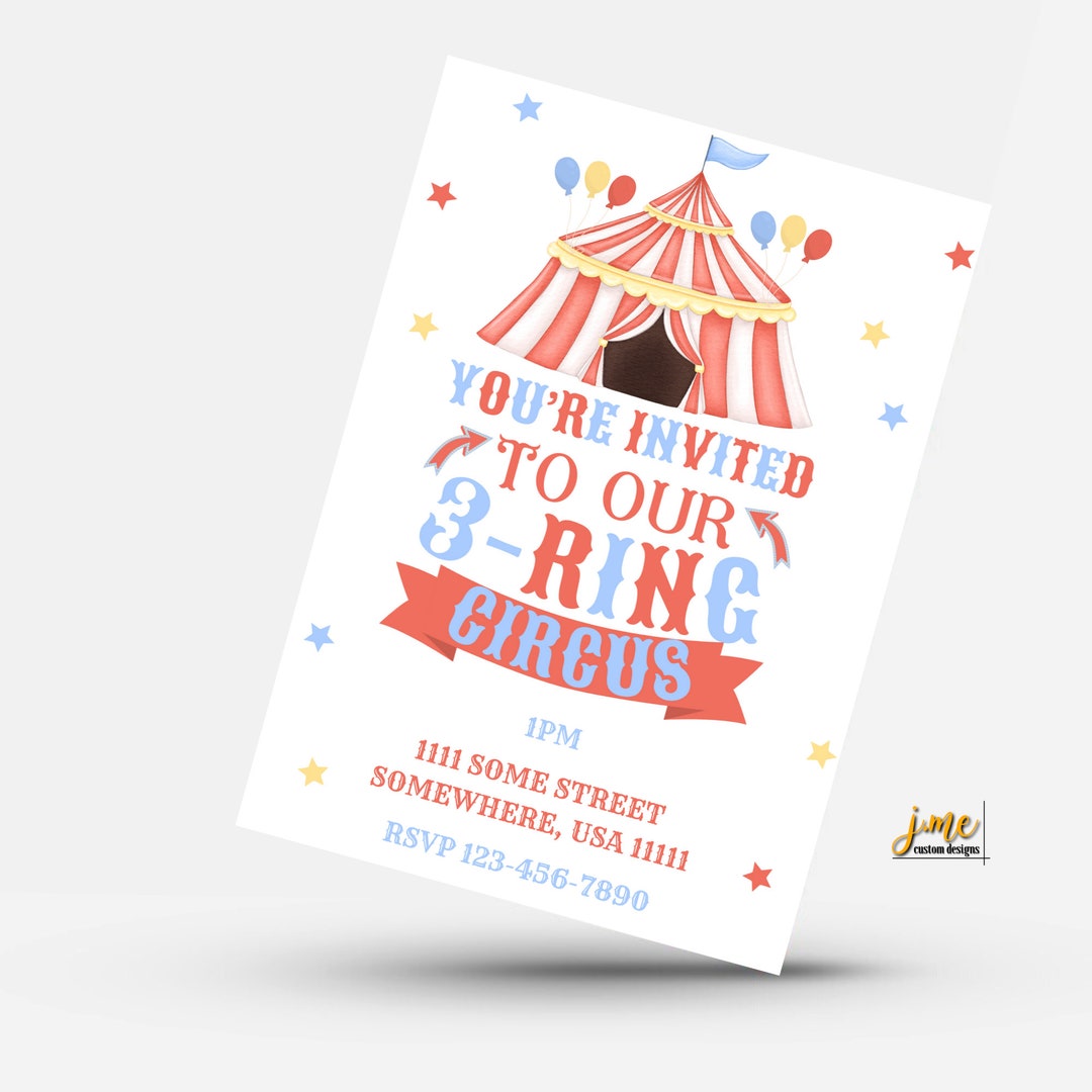 Three Ring Circus Digital Invitation Template for Carnival Theme ...