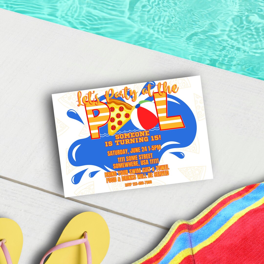Pizza Pool Party Invitation Template Pizza Party Celebration Invite ...