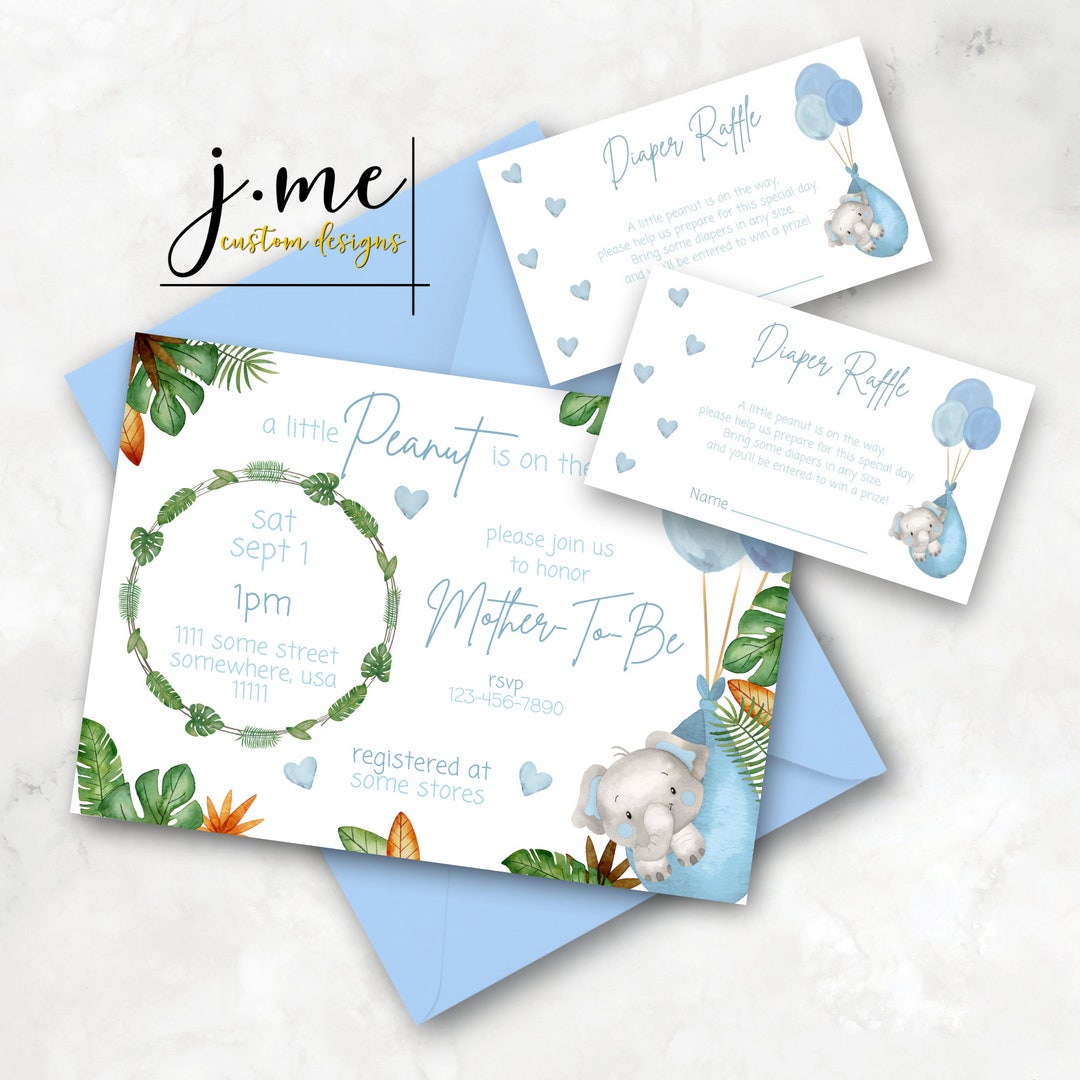 Little Peanut Baby Shower Invitation Set Editable Elephant Baby Shower ...