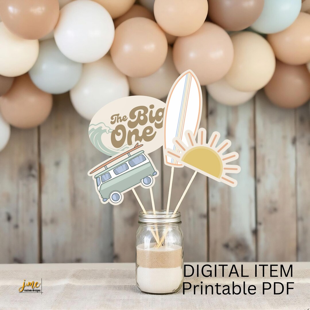 The Big One PRINTABLE Centerpiece Retro Surfer Theme First Birthday ...