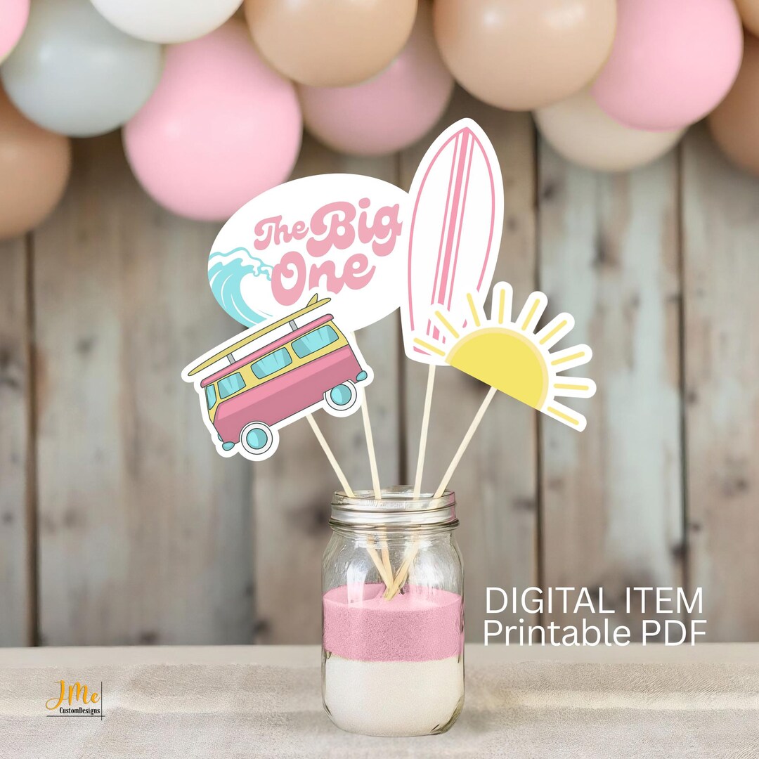 The Big One PRINTABLE Centerpiece Surfer Girl Theme First Birthday ...