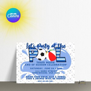 Soccer Pool Party Invitation Template End of Season Celebration Invite ...