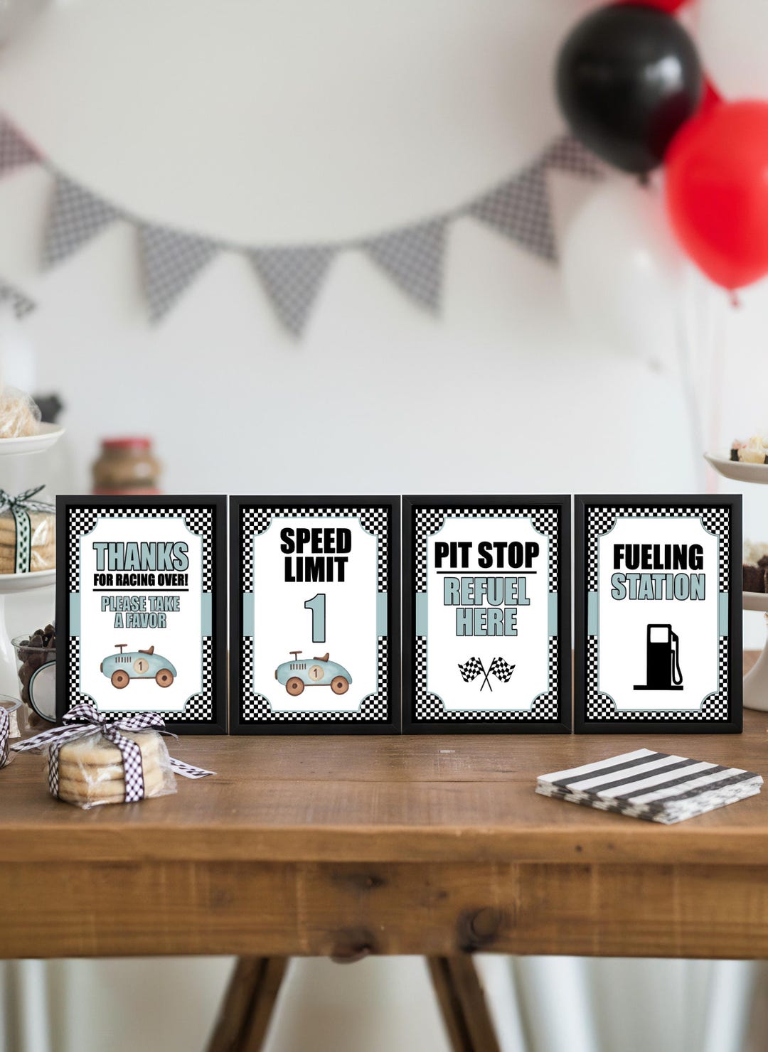 Fast One Table Decor Signs Racing Signs for First Birthday Blue and ...