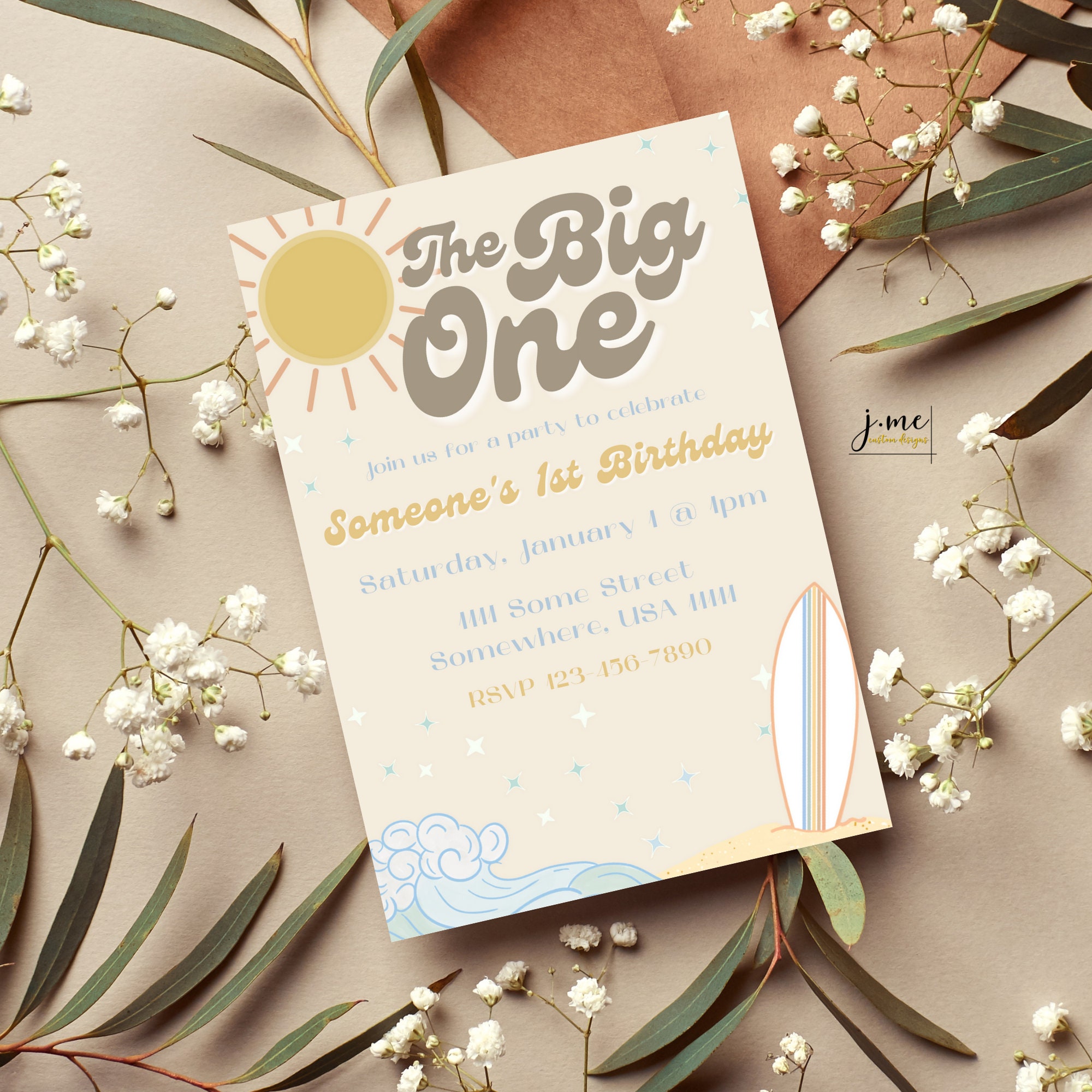 The Big One Invitation Template Retro Surfer Theme First - Etsy