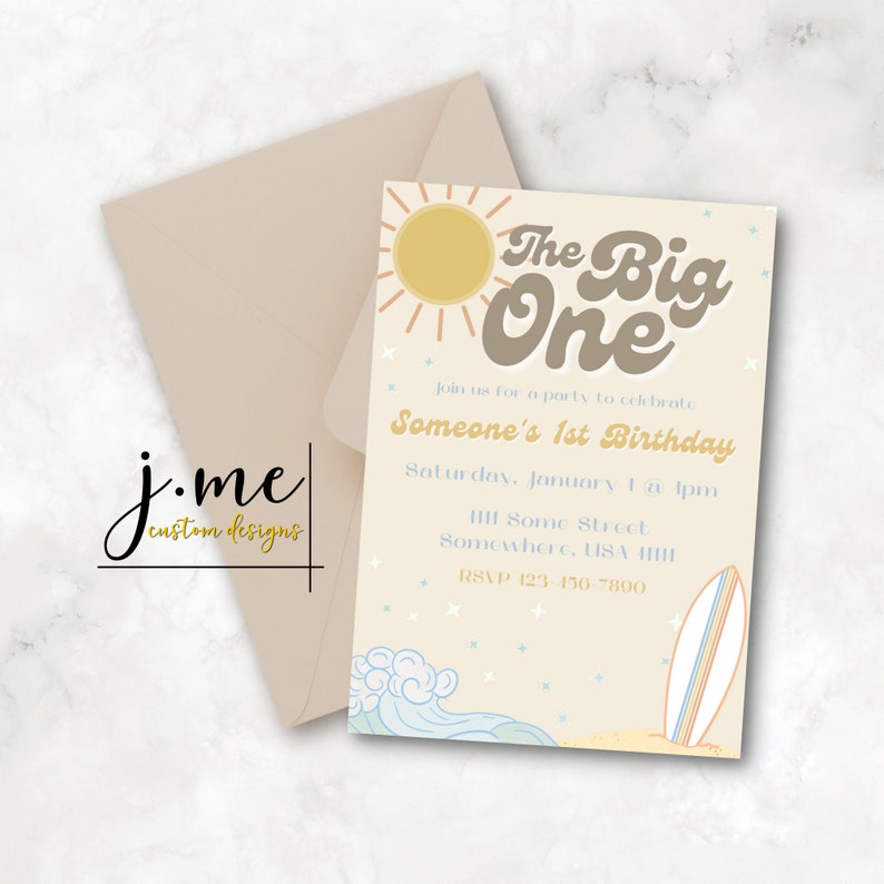 The Big One Invitation Template Retro Surfer Theme First - Etsy