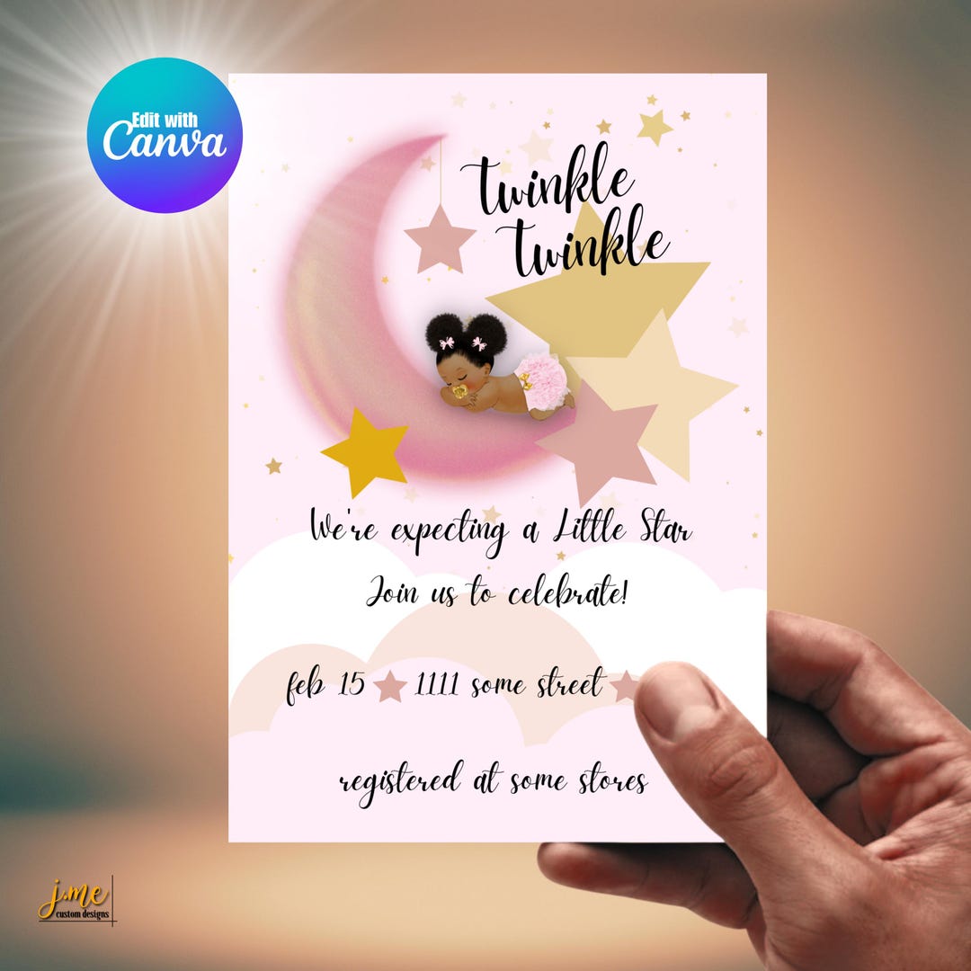 Twinkle Twinkle Little Star Baby Shower Invitation Template Editable ...