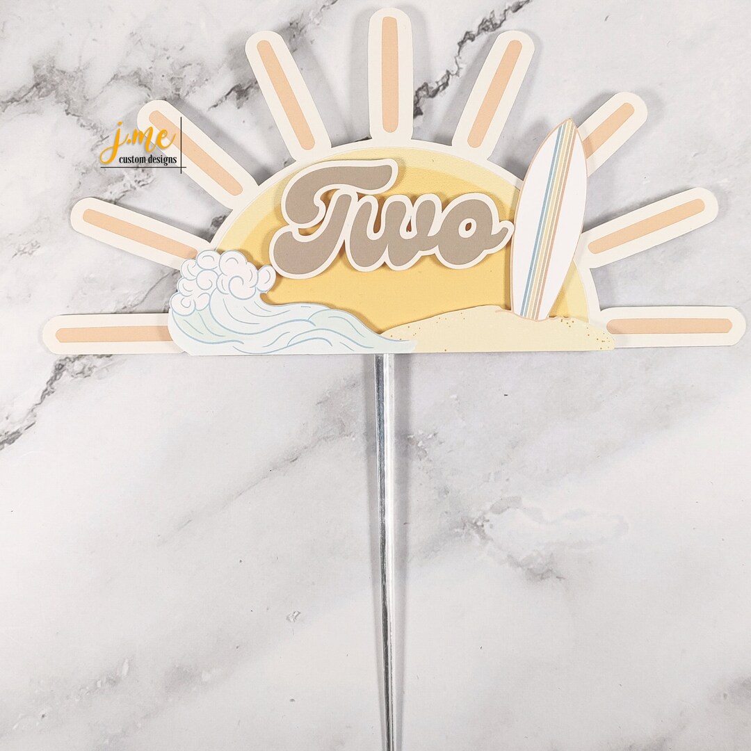 Cake Topper Retro Surfer Two Birthday Decor Cake Topper for Second ...